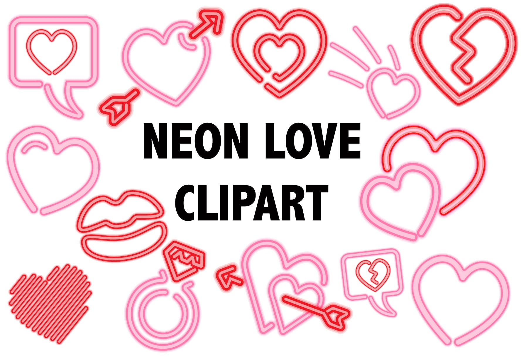 NEON LOVE CLIPART Printable Valentine's Day Clip Art Icons - Etsy