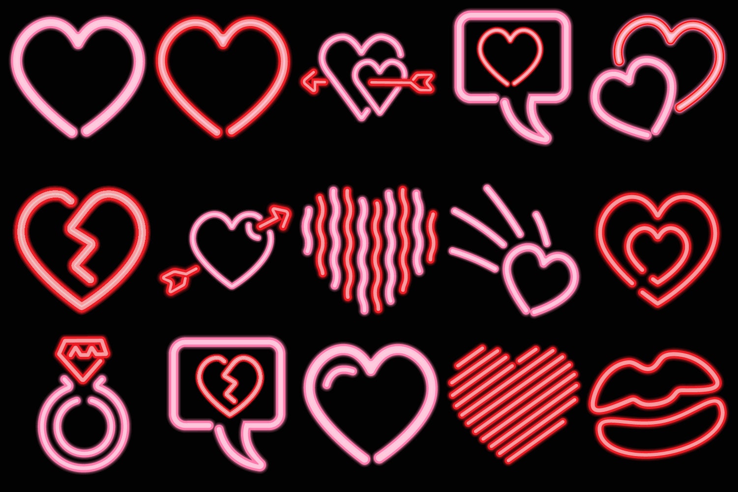 NEON LOVE CLIPART Printable Valentine's Day Clip Art Icons - Etsy