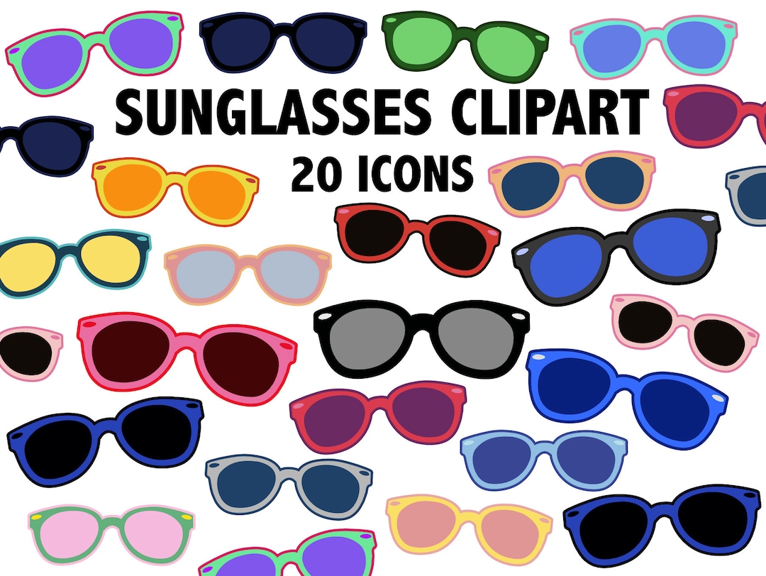 SUNGLASSES CLIPART - Printable Summer Sunglasses Icons - Retro Sun ...