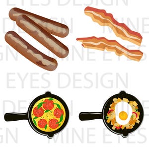 Weekend Brunch Clipart Set Breakfast Icons Printable Eggs and Bacon Art ...