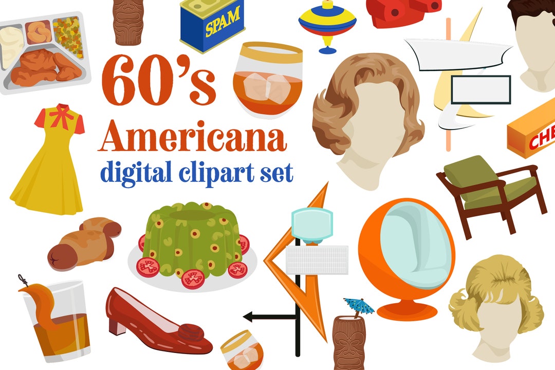 60s Americana Digital Clipart Set Retro Sixties Clip Art Images 1960s ...