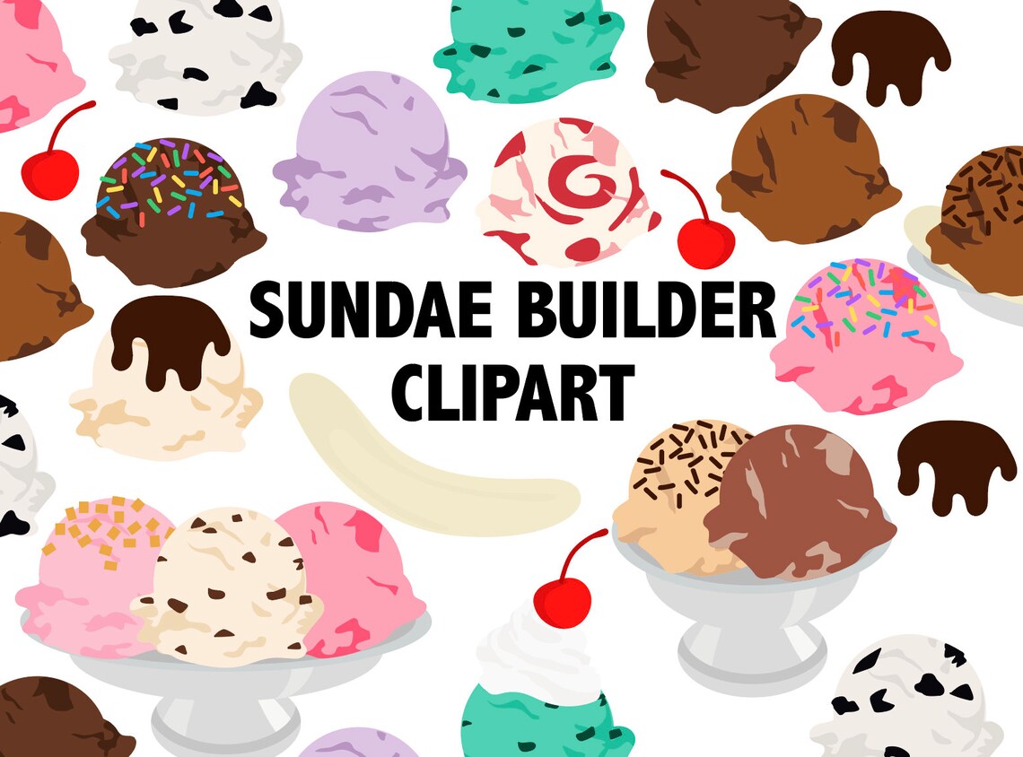 Build Your Own ICE CREAM SUNDAE Clipart Banana Split Sundaes - Etsy