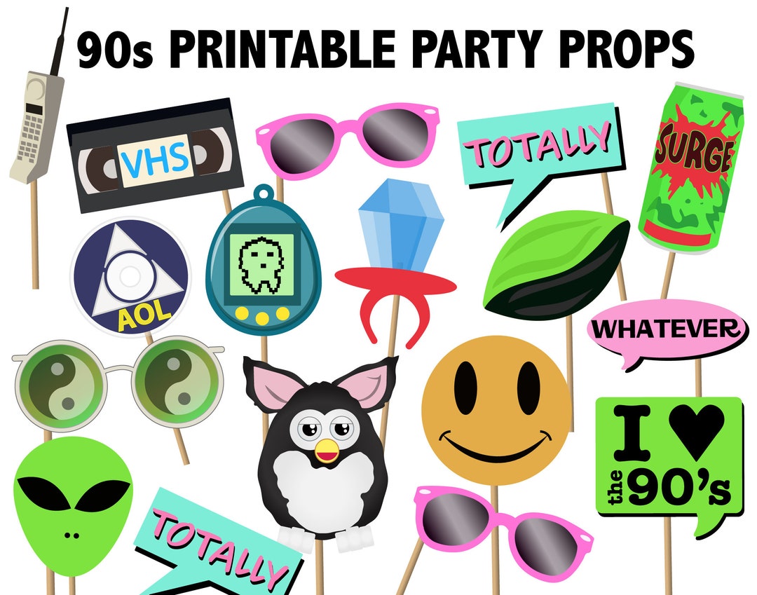 90s Printable Party Props - Digital Icons for 1990's Party Decorations ...
