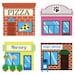 SHOPS CLIPART Town Building Icons BUSINESS Storefront Cityscape Clip ...