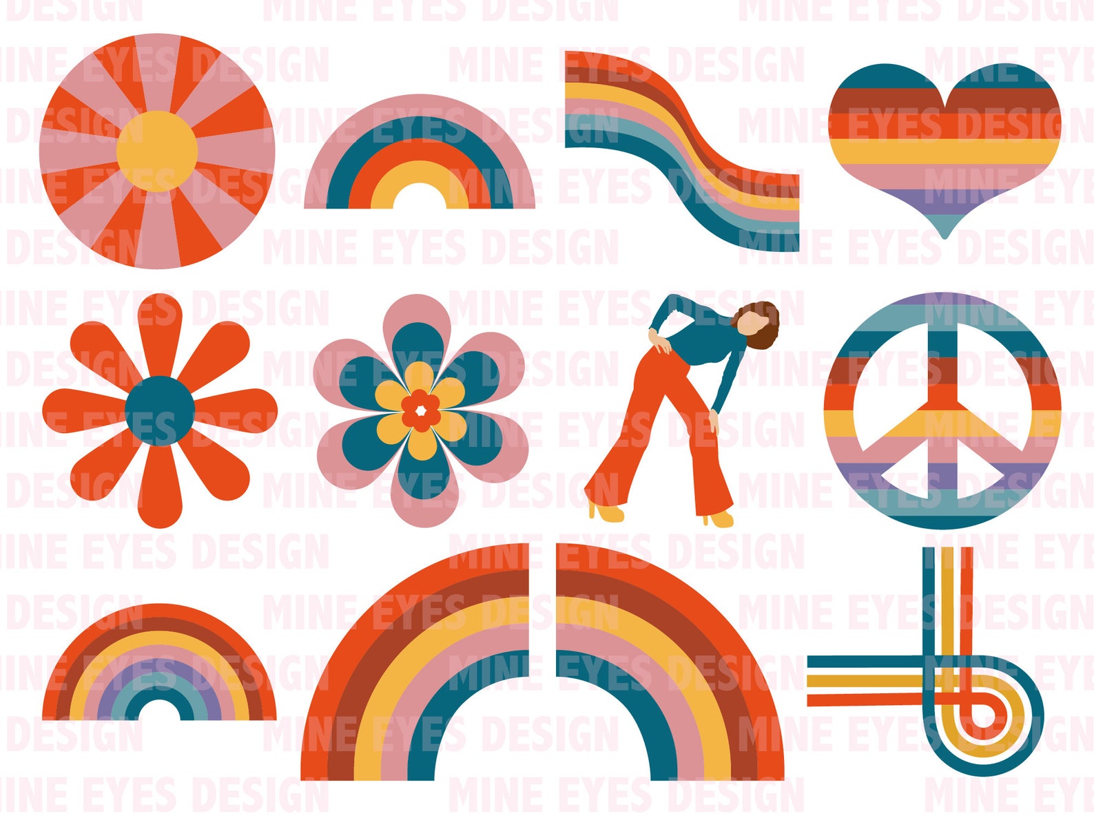 70s Rainbow Clipart Retro Seventies Clip Art Bundle Hippies and Vintage ...