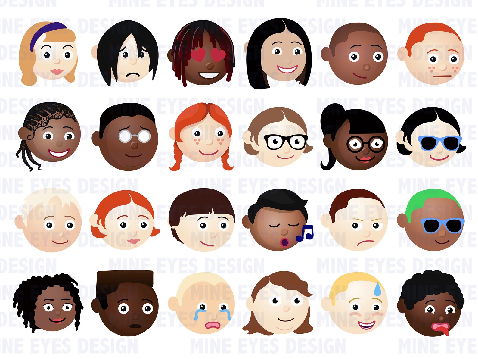 EMOJI CHARACTERS CLIPART Diverse and Expressive Character Face Icons - Etsy