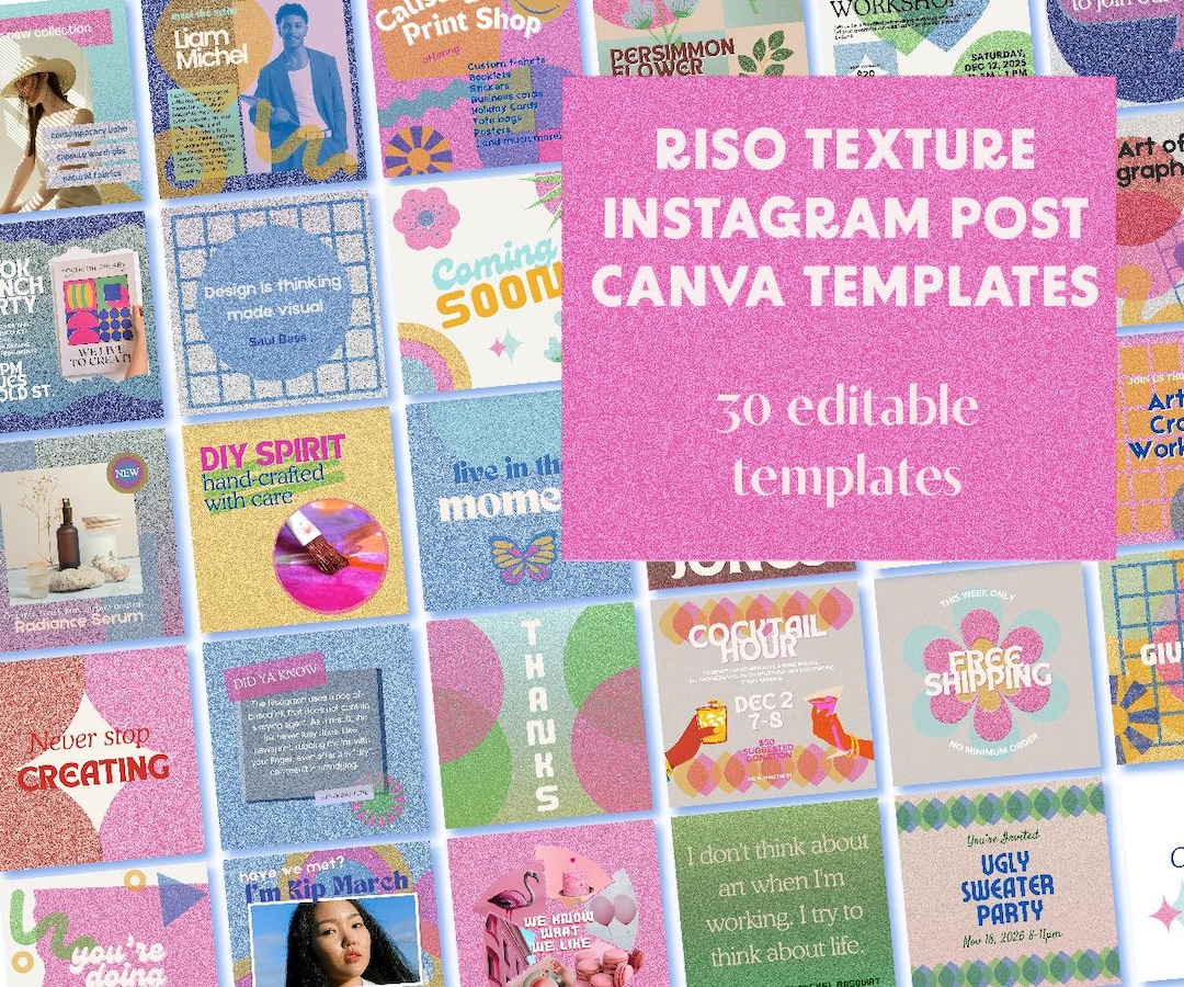 Riso Texture Instagram Post 30 Canva Templates Colorful Gradient and ...