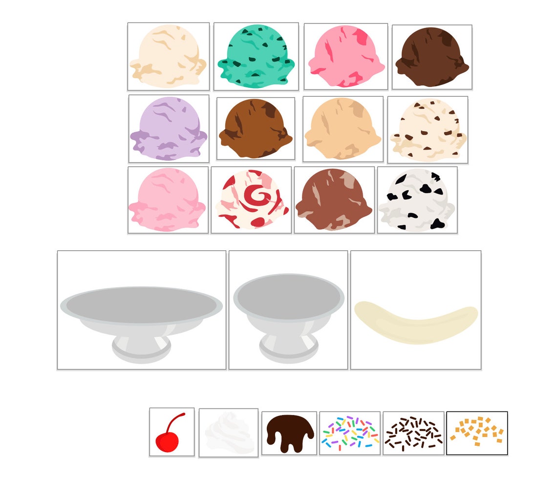 Build Your Own Ice Cream Sundae Clipart Banana Split Sundaes Etsy