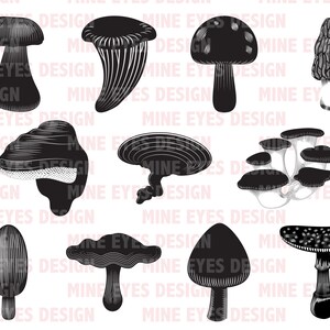 WOODCUT MUSHROOM CLIPART Woodland Forest Forager Icons Printable ...