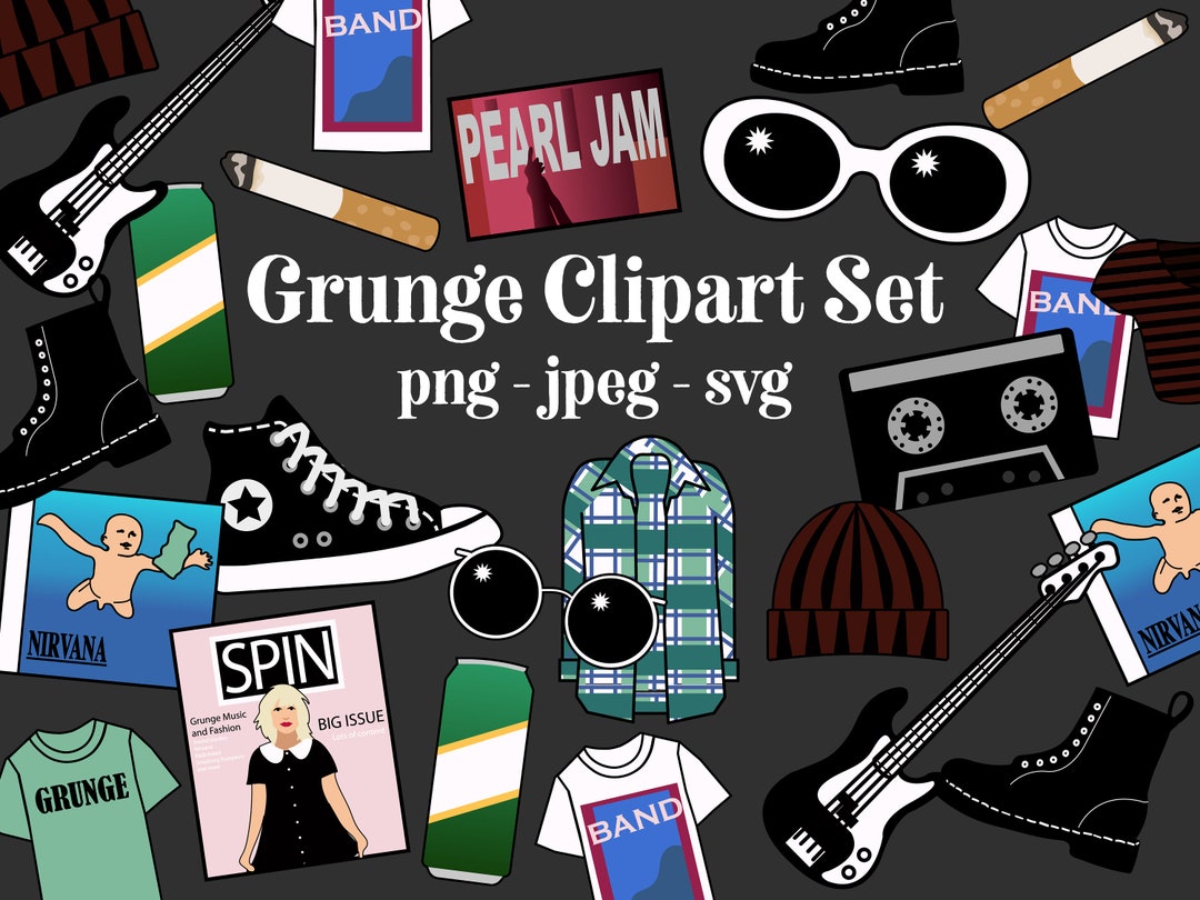 Grunge Clipart Set 90s Music and Fashion Clip Art Icons Instant ...