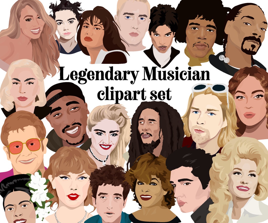 Legendary Musician Digital Clipart Set 20 Realistic Portraits of ...