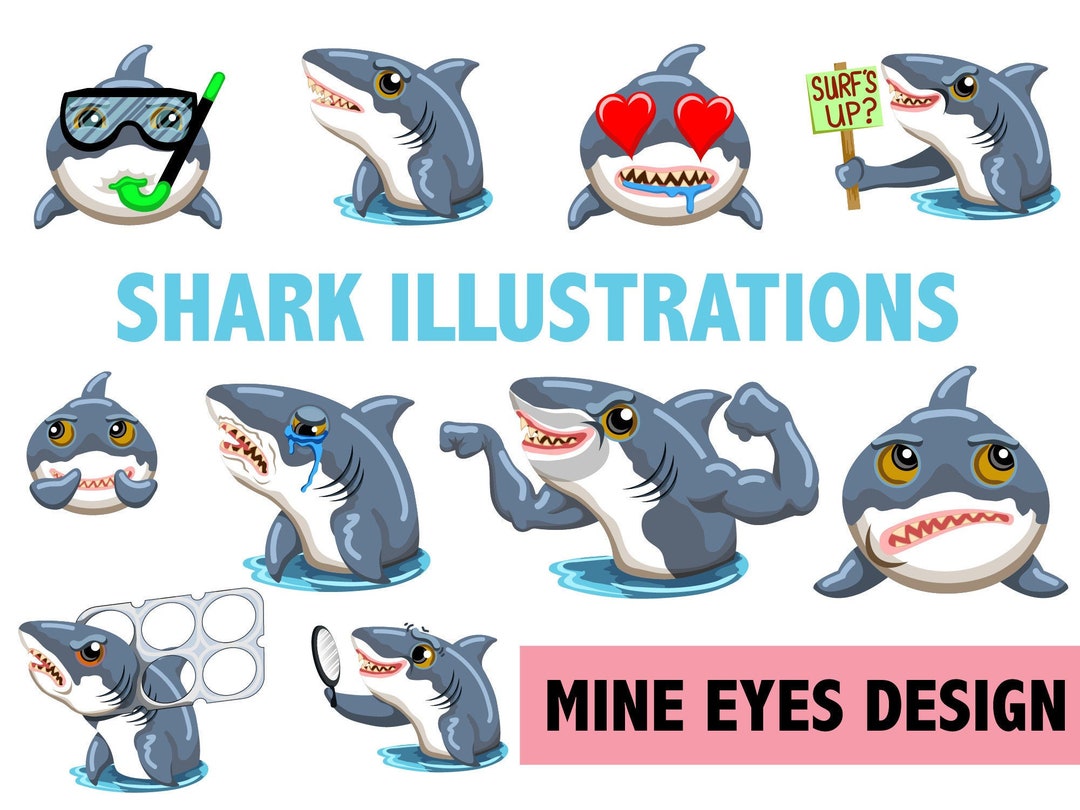 SHARK ILLUSTRATIONS Funny Shark Character Printable Clipart for Party ...