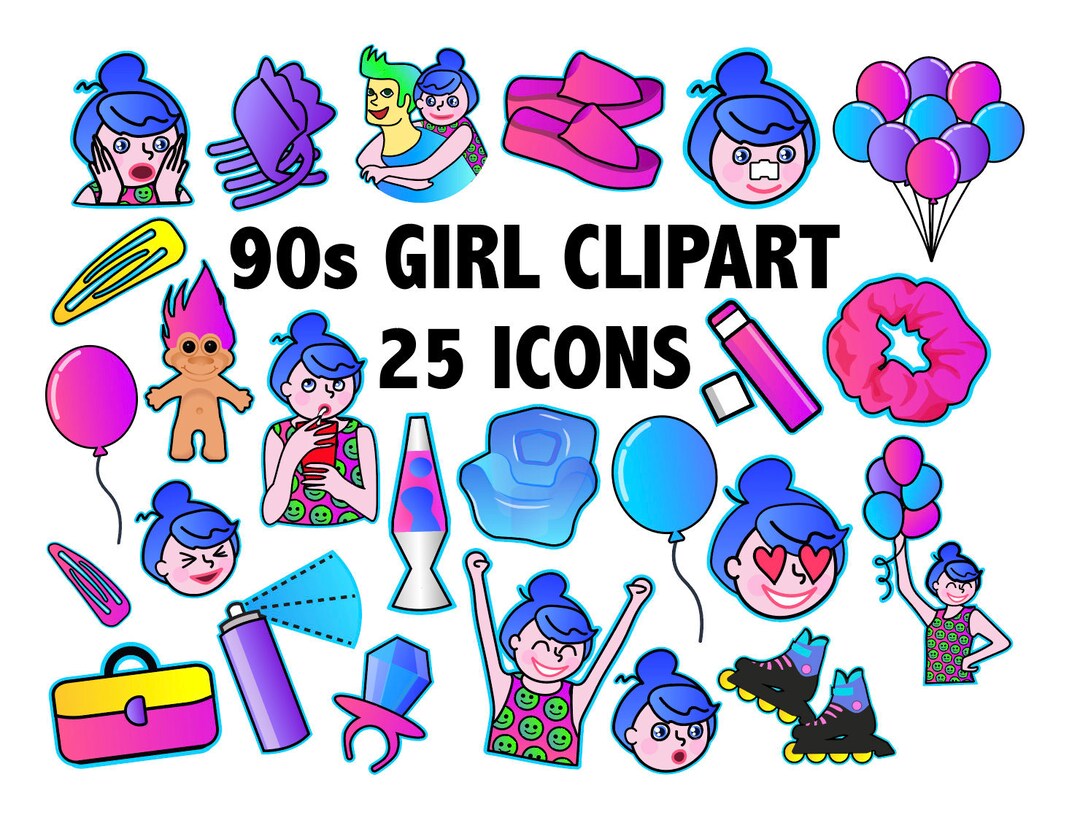 90'S GIRL CLIPART - Classic 90s Kid Icons, Retro Party Design Digital ...