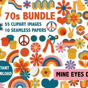 1970s Bundle RETRO Seventies Clip Art Icons and Seamless Digital Papers ...