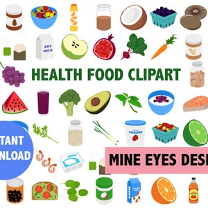Healthy Food Graphics Digital Clipart Set Organic Vegetarian Vegan ...