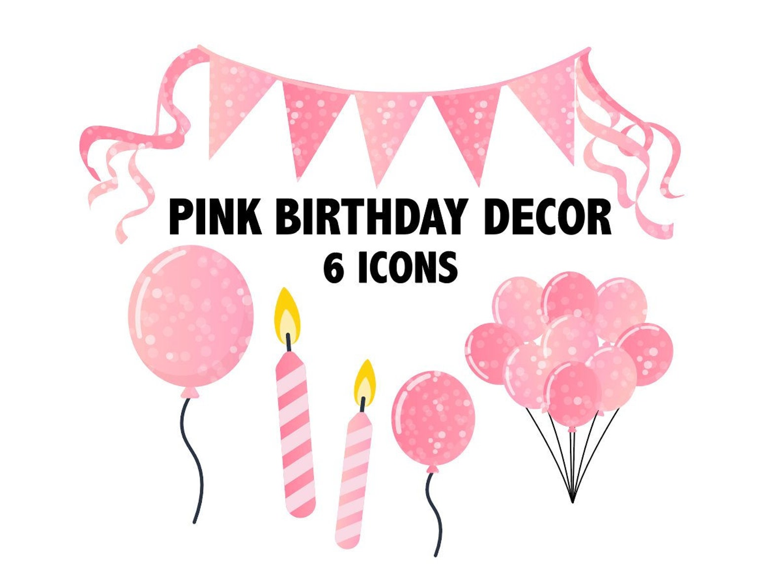 Glitter Pink BIRTHDAY CLIPART Printable Sparkly Pink | Etsy