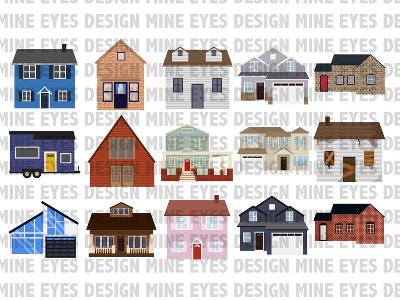 HOUSE CLIPART Residential Home Illustrations Suburban - Etsy