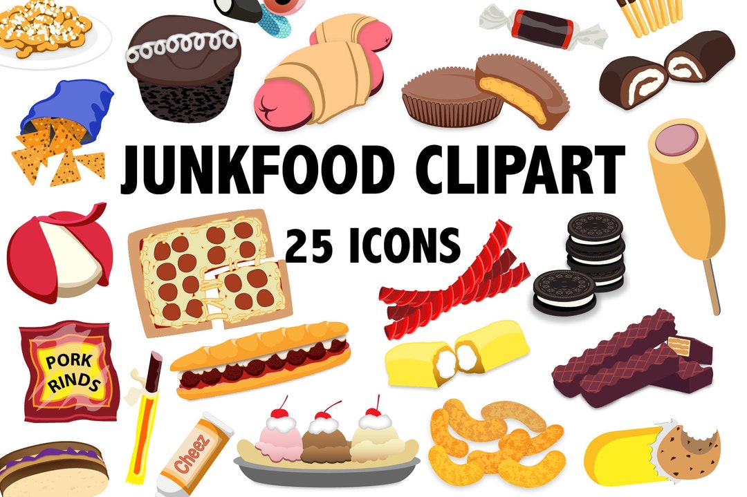 JUNK FOOD CLIPART Printable Snack Pizza Cookies Dessert and Candy Icon ...