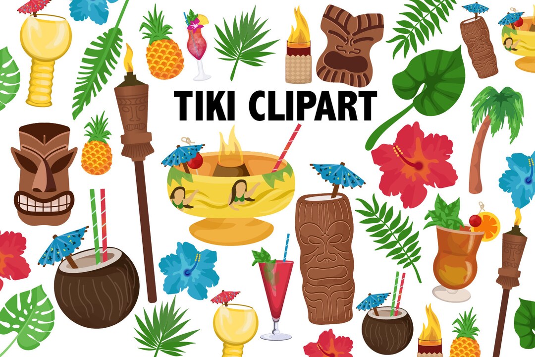 Tropical Tiki Clipart: Hawaiian Luau Party Icons (PNG, JPEG, EPS) - Etsy