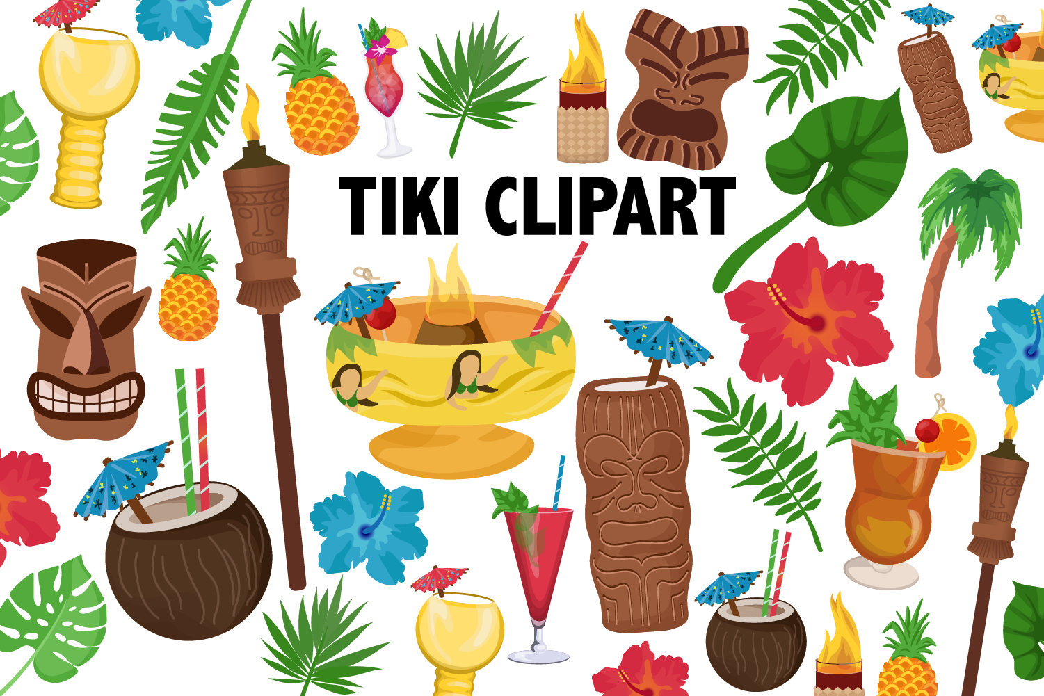 TIKI CLIPART Tropical Cocktail Bar Icons Tiki Bar Hawaiian - Etsy