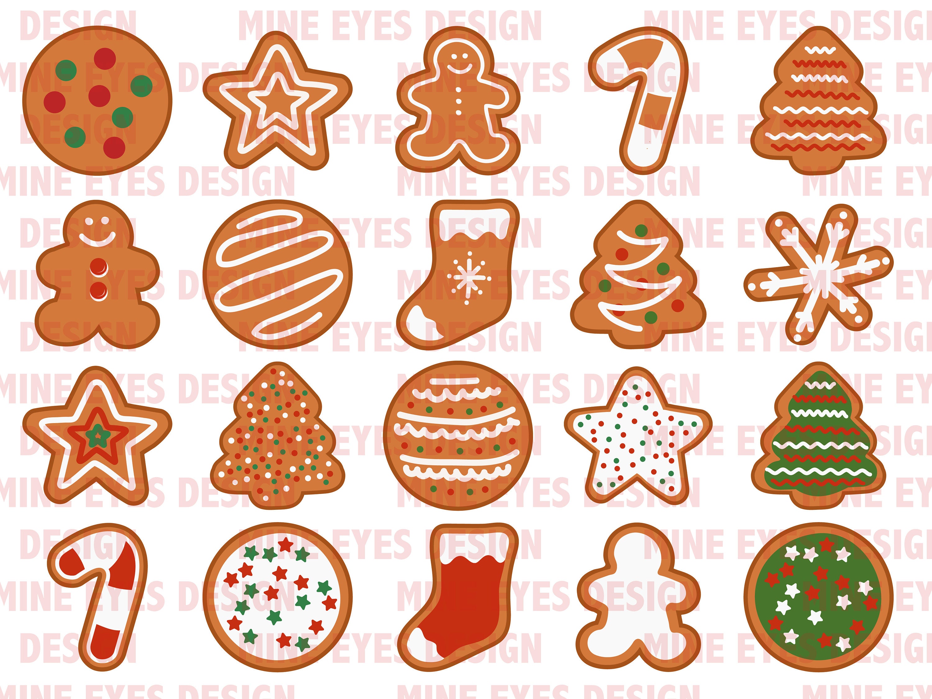Holiday Gingerbread Cookie Clipart Set Printable Christmas Cookies Clip ...
