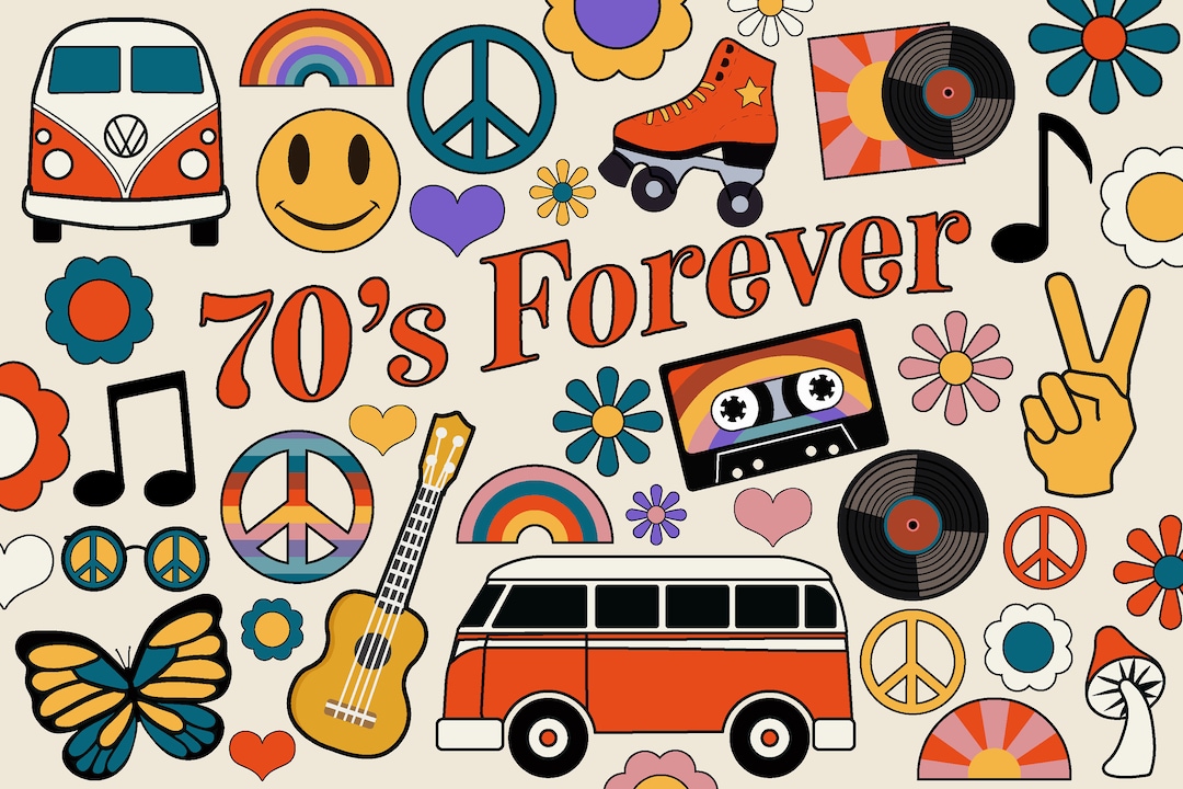 70's Forever Retro Graphics Clipart Set Seventies Digital Design Elements - Etsy