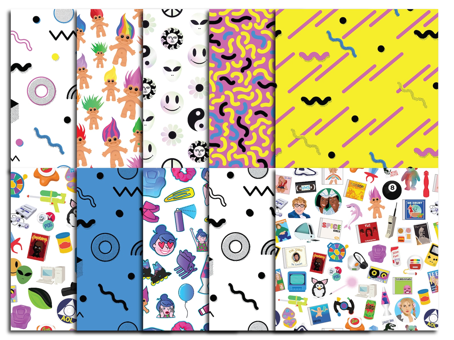 90's Repeating Patterns Printable Papers 10 Nineties - Etsy