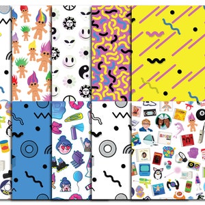 90's Repeating Patterns Printable Papers - 10 Nineties Themed Papers ...