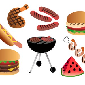 BBQ CLIPART Summer Barbeque Icons Carnivore Clipart Brisket Burgers Hot ...