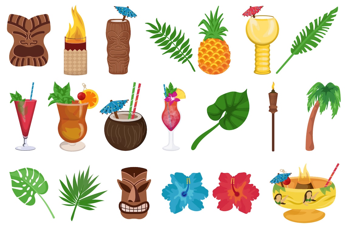 TIKI CLIPART tropical cocktail bar icons tiki bar hawaiian | Etsy