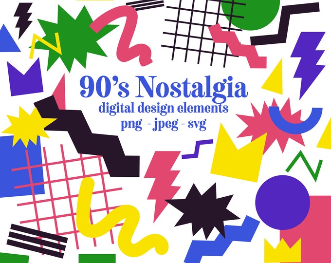 90s Elements Clipart Bundle, Retro 90s Clipart, Nineties Nostalgia, 90s ...