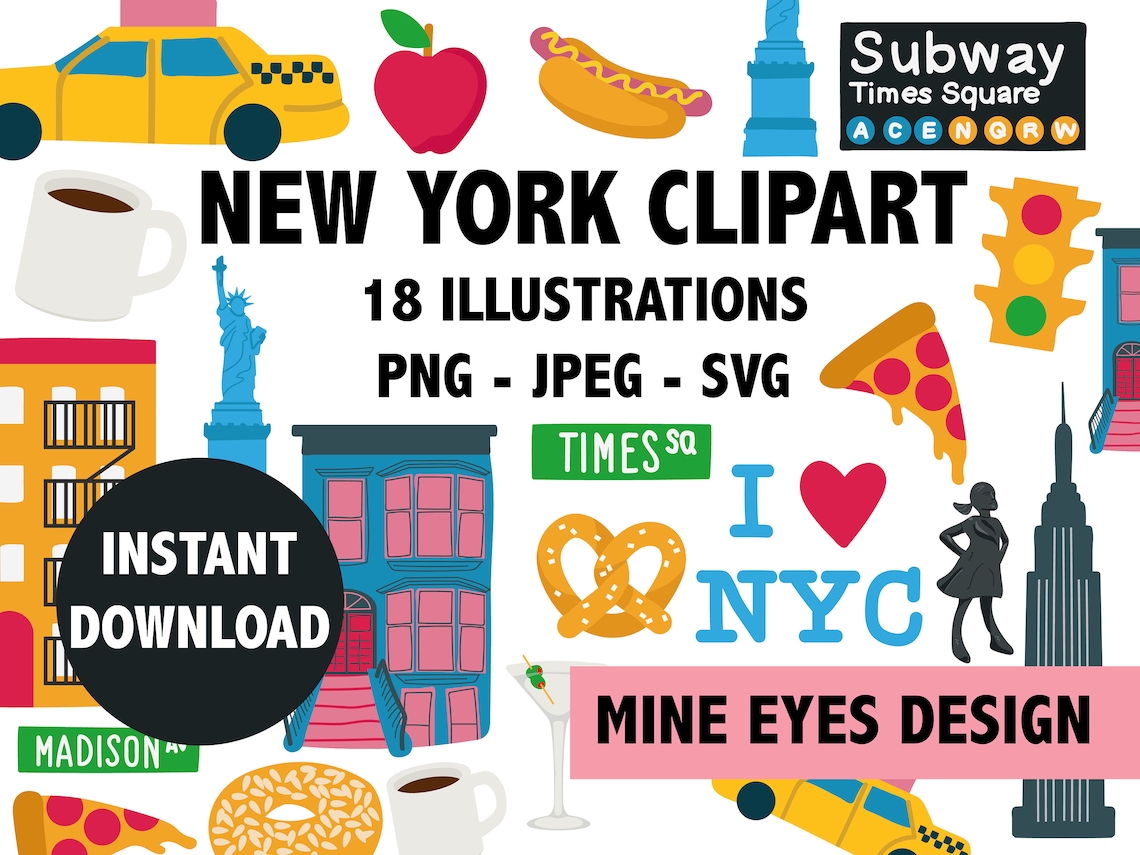 NEW YORK Clipart Manhattan & Brooklyn Illustrations NYC - Etsy