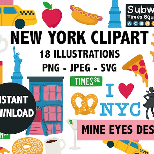 NEW YORK Clipart Manhattan & Brooklyn Illustrations NYC - Etsy