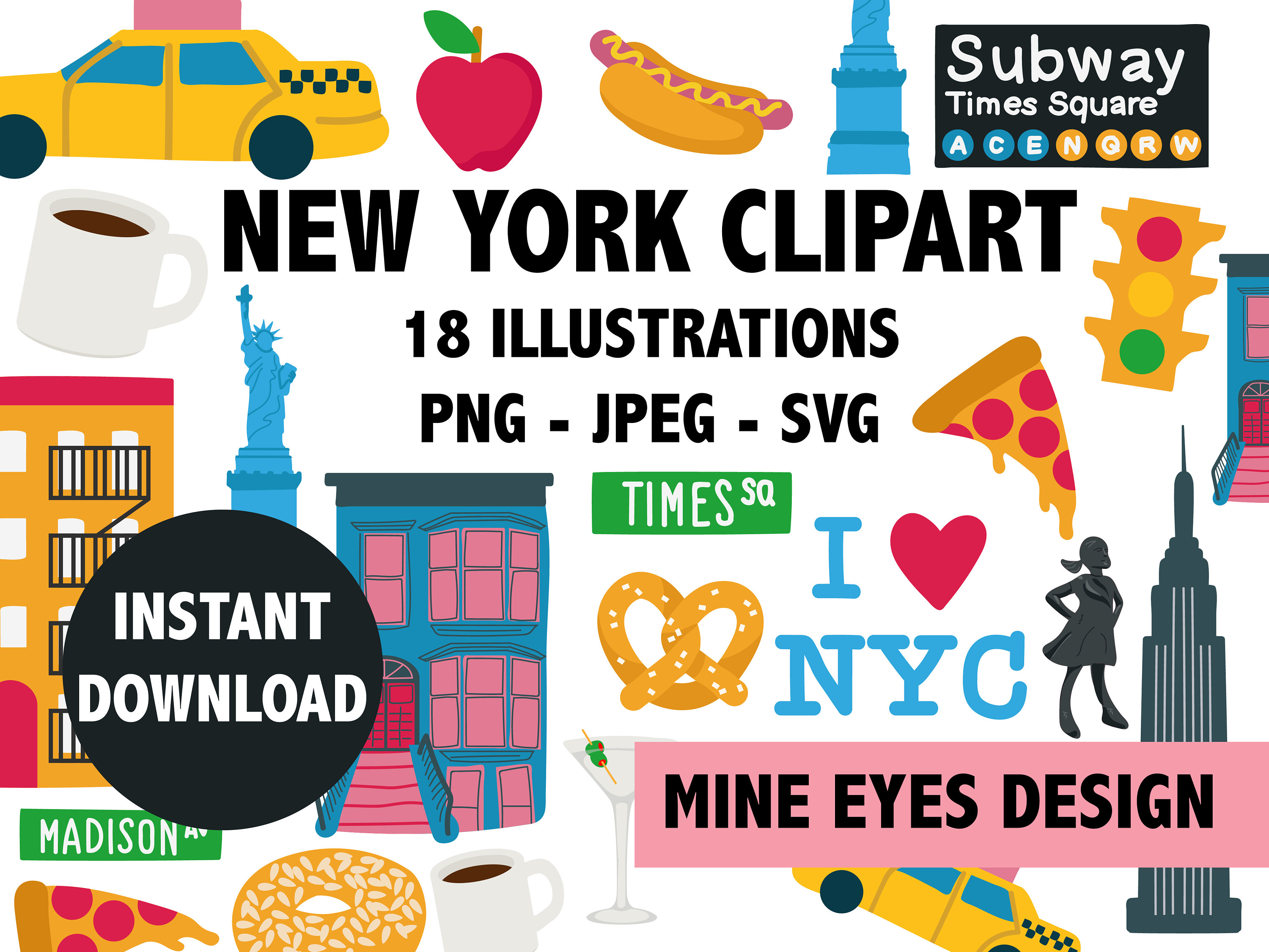 NEW YORK Clipart Manhattan & Brooklyn Illustrations NYC - Etsy