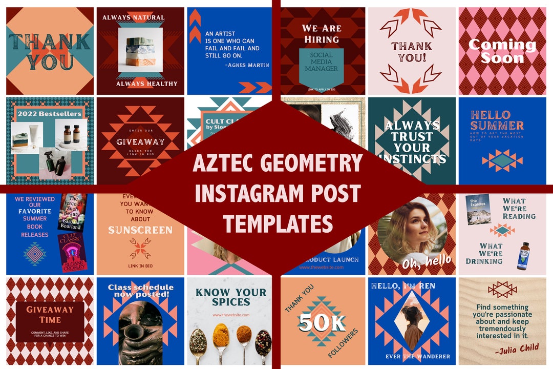 Aztec Geometric Instagram Post Templates - 25 Canva Templates to Edit ...