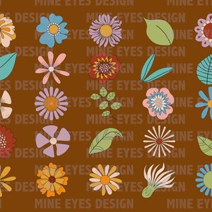 70s Florals Digital Clipart Set Retro Seventies Flower Clip Art Bundle ...