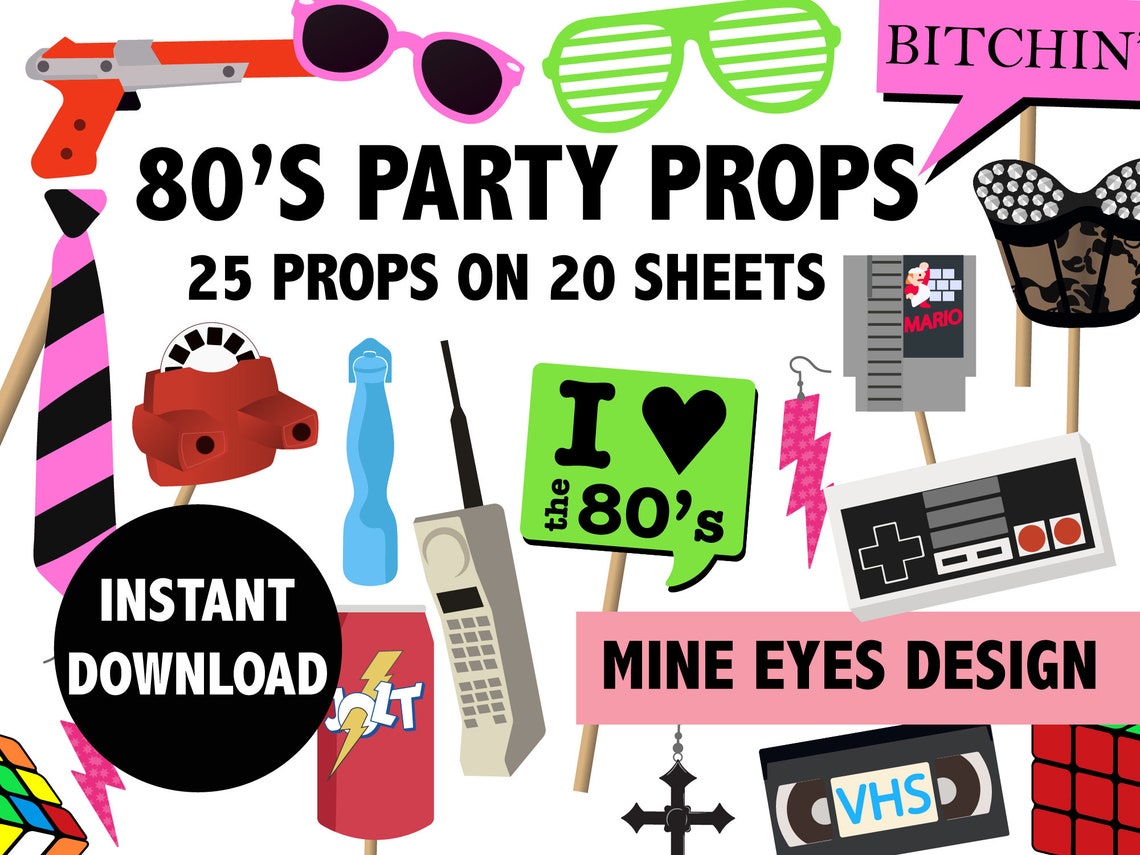 80s Printable Party Props 1980's RETRO Party Decorations - Etsy