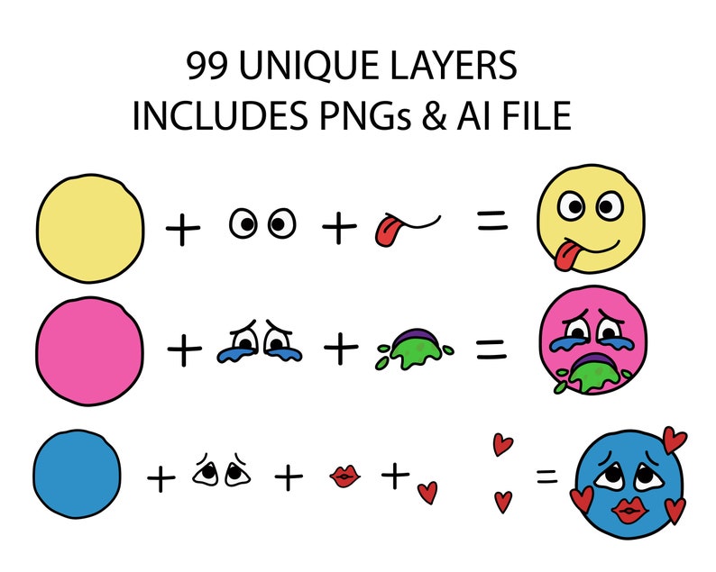 Build Your Own EMOJI Design Kit Hand Drawn Style Custom - Etsy