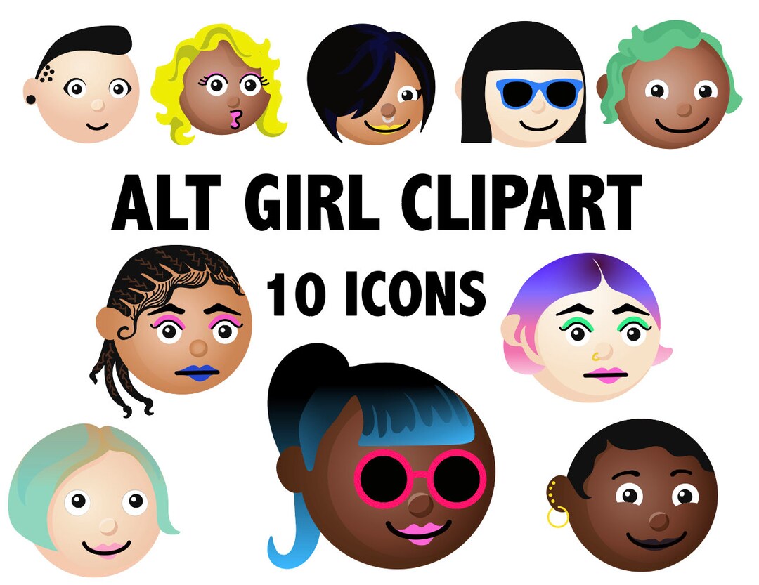 ALT GIRL CLIPART Alternative Character Icons Diverse Teenager Emoji ...