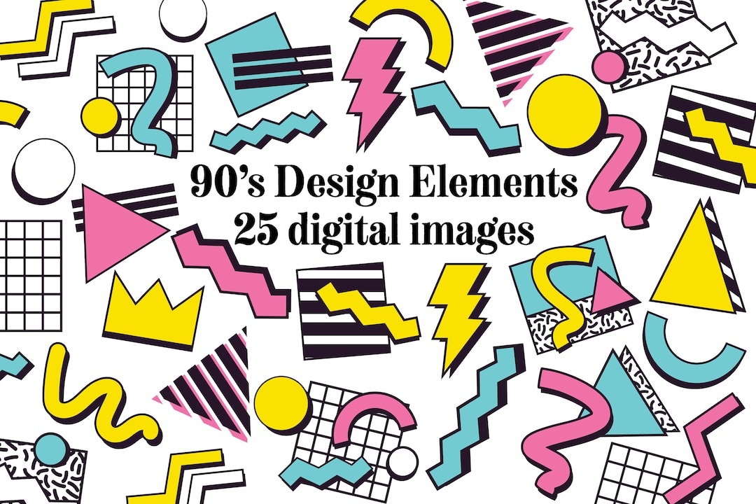 90s DESIGN CLIPART Retro 90s Graphic Design Element Icons Bold and ...