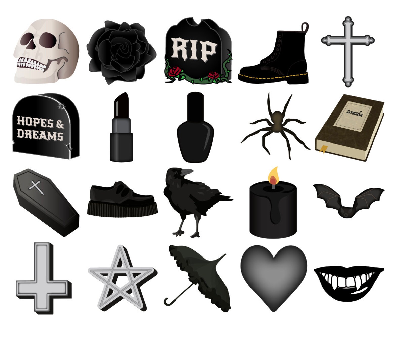 GOTH CLIPART Halloween Printable Icons Gothic Party Icons | Etsy
