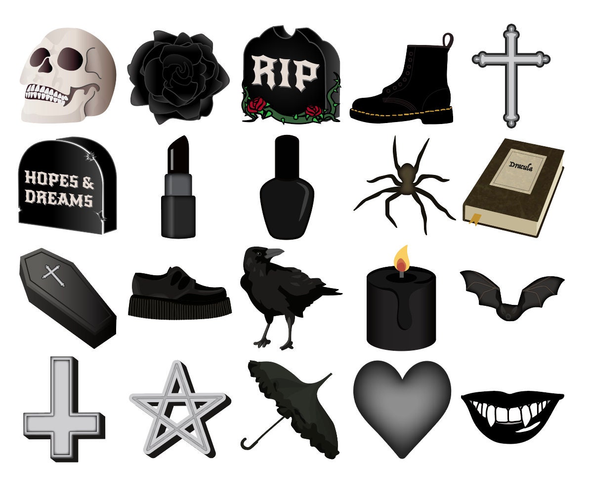 GOTH CLIPART Halloween printable icons Gothic party icons | Etsy