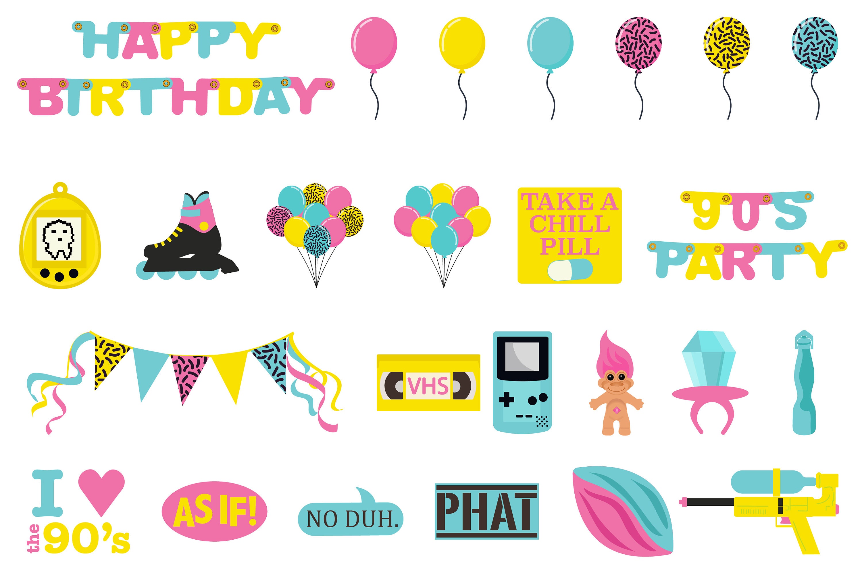 90's BIRTHDAY PARTY CLIPART Y2K Printable Neon 90's - Etsy