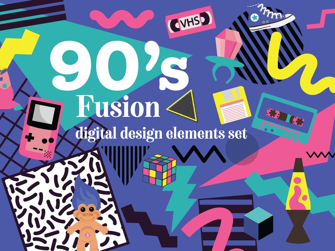 90s Fusion Digital Design Elements and Graphics Retro 90s Clip Art - Etsy