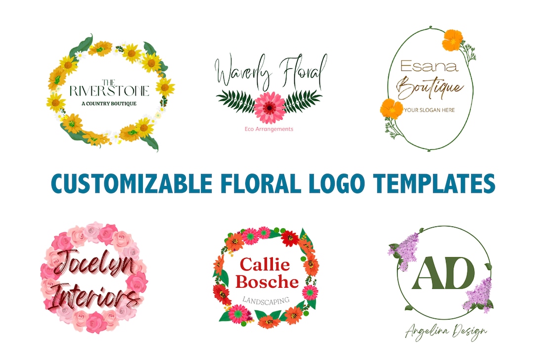 Floral Logo Templates Digital Customizable Canva Templates Flowers ...