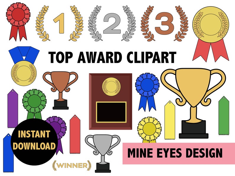 AWARD & TROPHY CLIPART Medals Ribbons and Plaques - Etsy