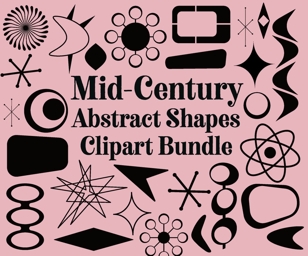 Mid-century Abstract Shapes Clipart: Retro Design Elements (PNG, JPEG ...