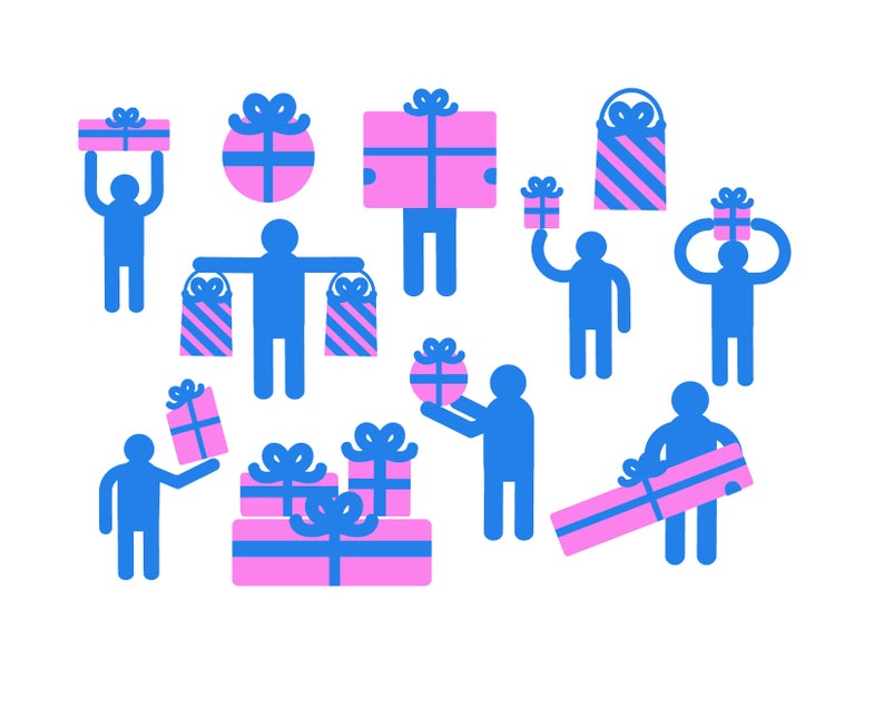 PRESENT CLIPART Blue and Pink Gift Giving Icons Retro Neon - Etsy