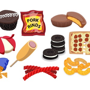 JUNK FOOD CLIPART Printable Snack Pizza Cookies Dessert and Candy Icon ...