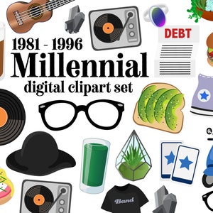 Millennial Digital Clipart Set Hipster Icons Printable Retro Party ...